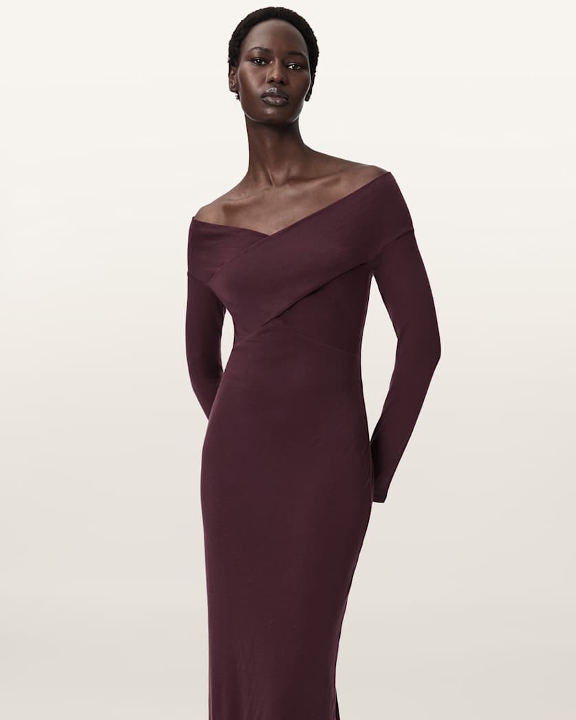 Delta Bodycon Jersey Midi Dress OXBLOOD RED | ALLSAINTS